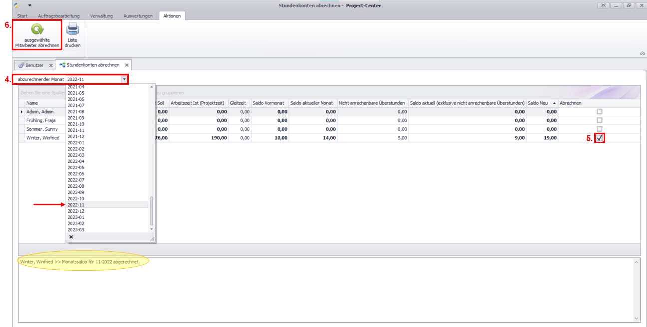 Stundenkonten abrechnen
