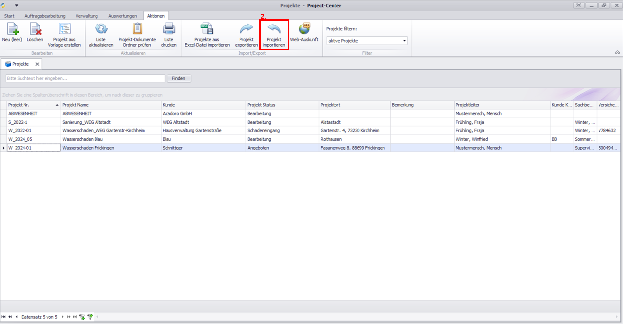 Projekte importieren und exportieren